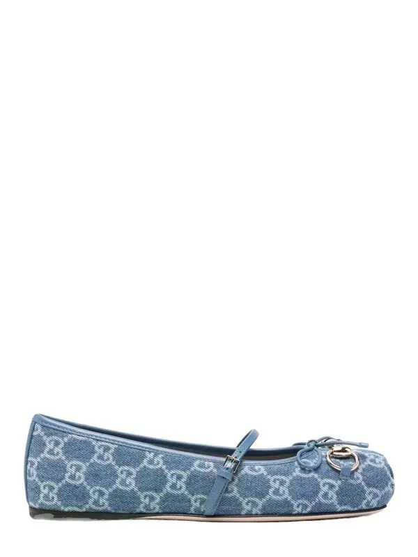 Gucci Gg Monogram Ballet Flats With Horsebit Detail - Blue