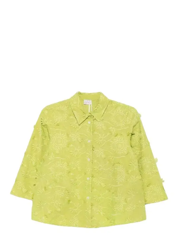 Marella Floral-embroidered Cotton Shirt - Green