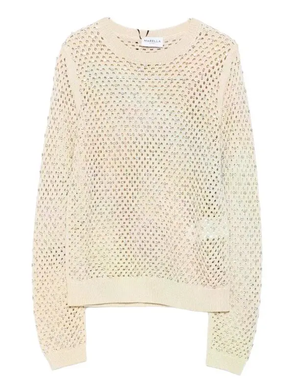 Marella Crystal-embellished Open-knit Sweater - Neutrals