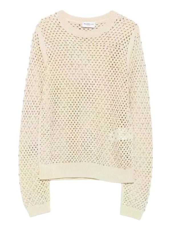 Marella Crystal-embellished Open-knit Sweater - Neutrals