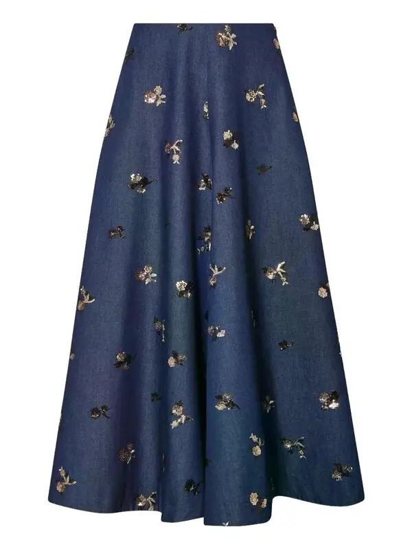 Altuzarra Sequin-embellished Floral-print Skirt - Blue