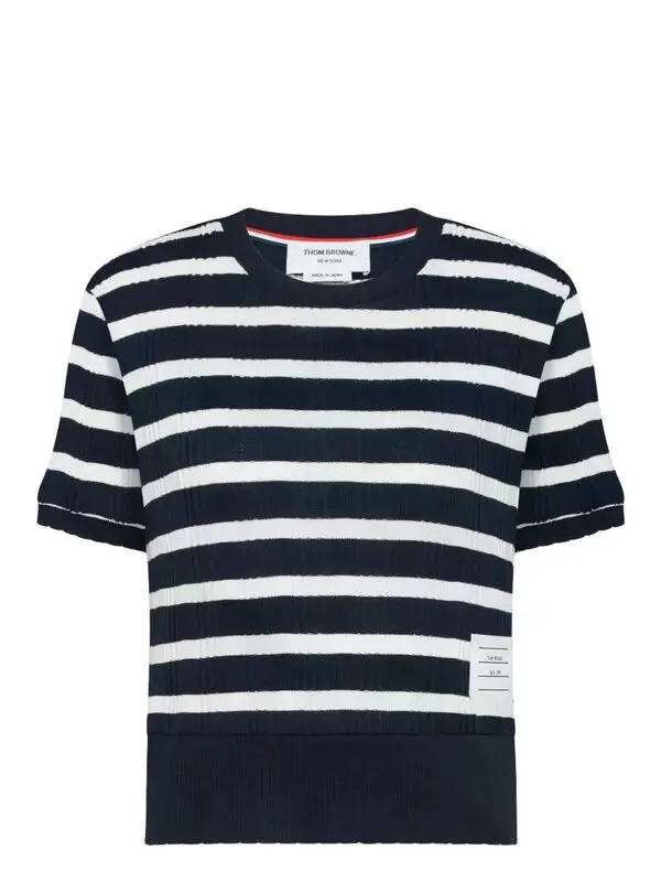 Thom Browne Striped T-shirt With Scalloped Edge - Blue