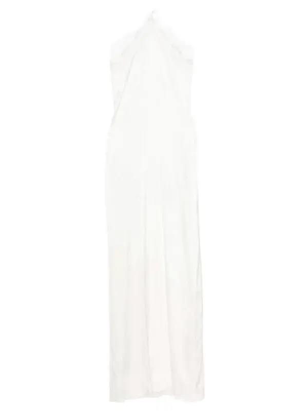 Oseree Lace-trim Halterneck Maxi Dress - White