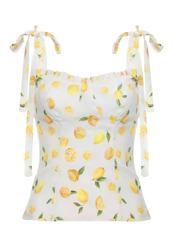 MAR DE MARGARITAS Lemon-print Tie-strap Top - White