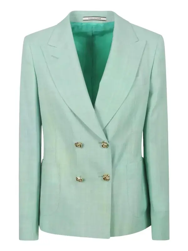Tagliatore Double-breasted Slub-texture Blazer - Green