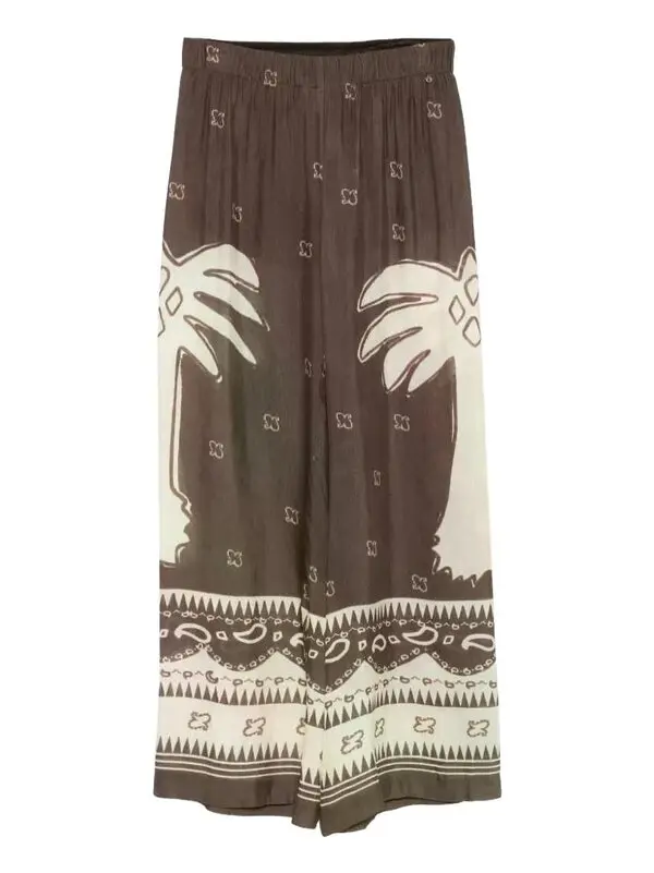 OTTOD'AME Palm-tree Print Palazzo Pants - Brown
