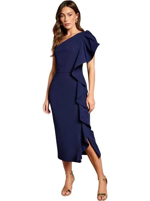 Coast One Shoulder Pencil Midi Dress - Navy