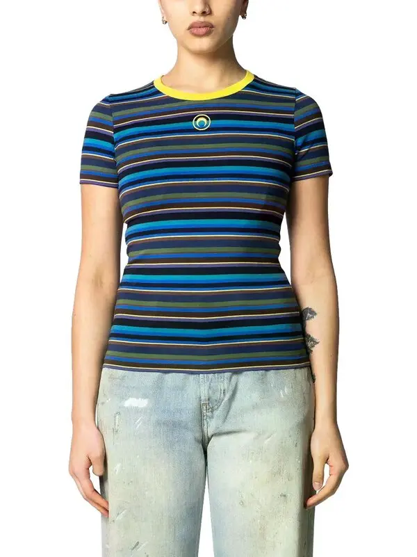 MARINE SERRE Stripe-pattern T-shirt - Blue