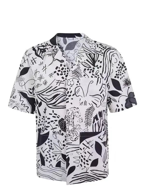 Aspesi Animal-print Cotton Short-sleeve Shirt - White