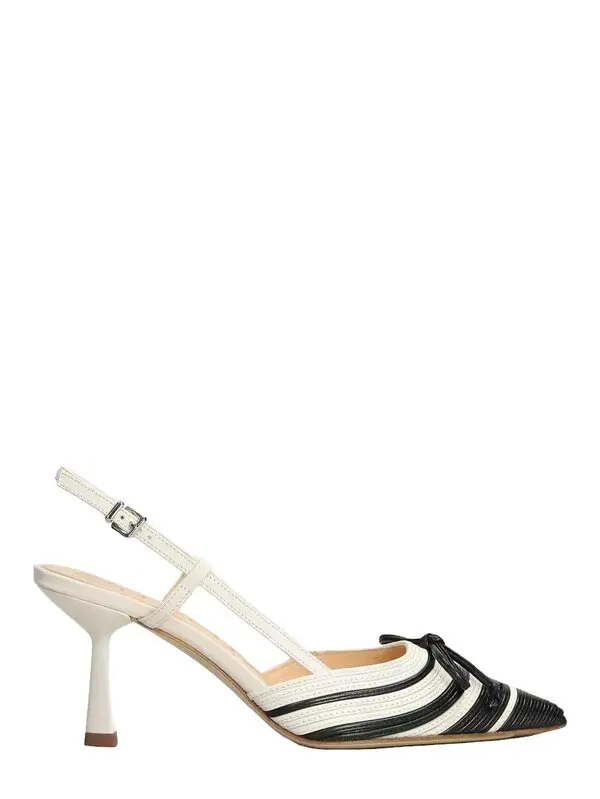 CHANTAL Striped Bow-detail Slingback Pumps - White