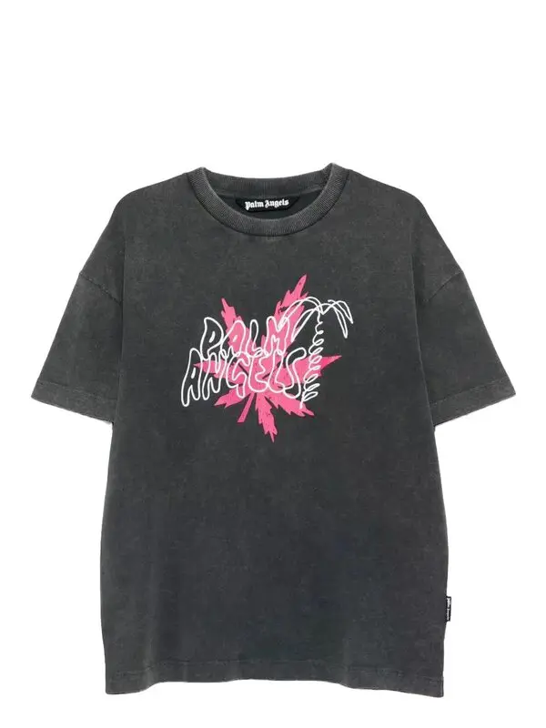 Palm Angels Logo-print Faded-effect T-shirt - Grey