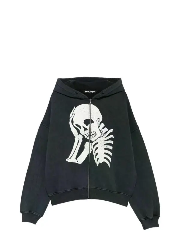 Palm Angels Skeleton-print Zip-up Hoodie - Black