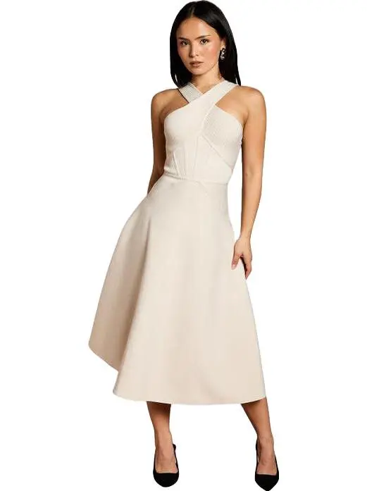 Coast Petite Bandage Cross Neck Midi Dress - Stone