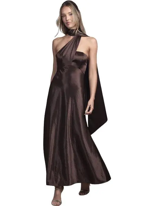 Coast Satin Scarf Detail Maxi Dress - Chocolate