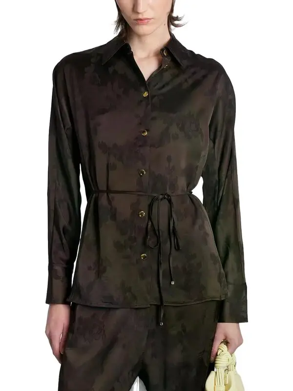 GANNI Jacquard-pattern Belted Shirt - Brown