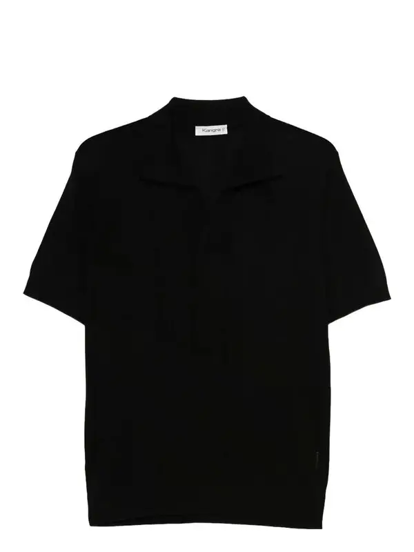 KANGRA Ribbed-knit Polo-collar T-shirt - Black