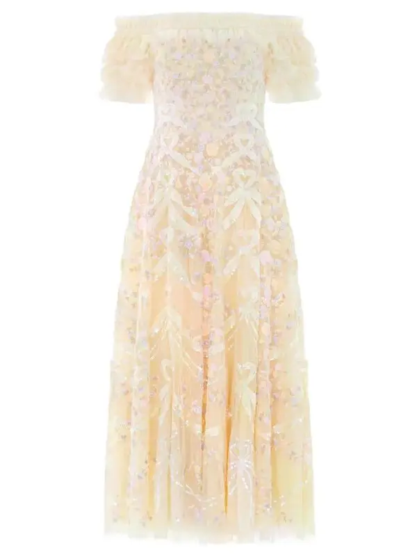 NEEDLE & THREAD Ribbon Heart Sequin-embellished Maxi Dress - Yellow
