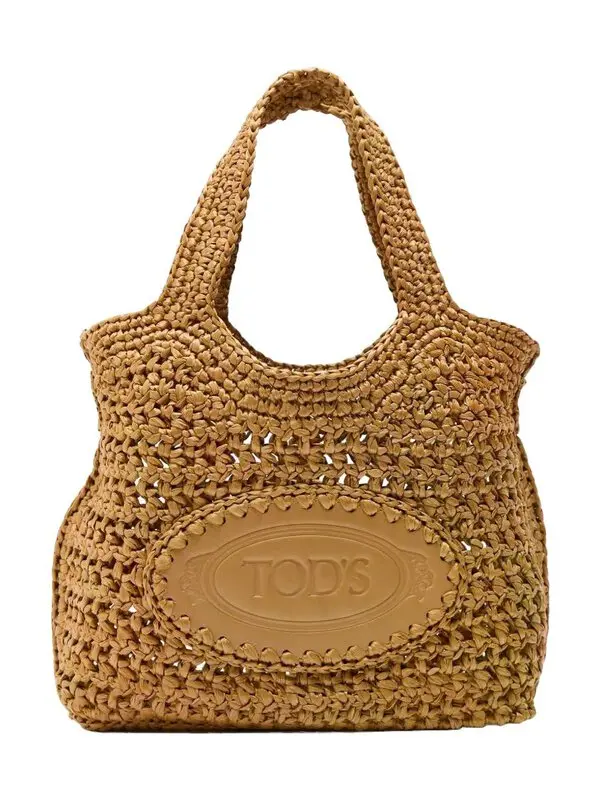 TOD'S Woven Raffia Shoulder Bag - Neutrals