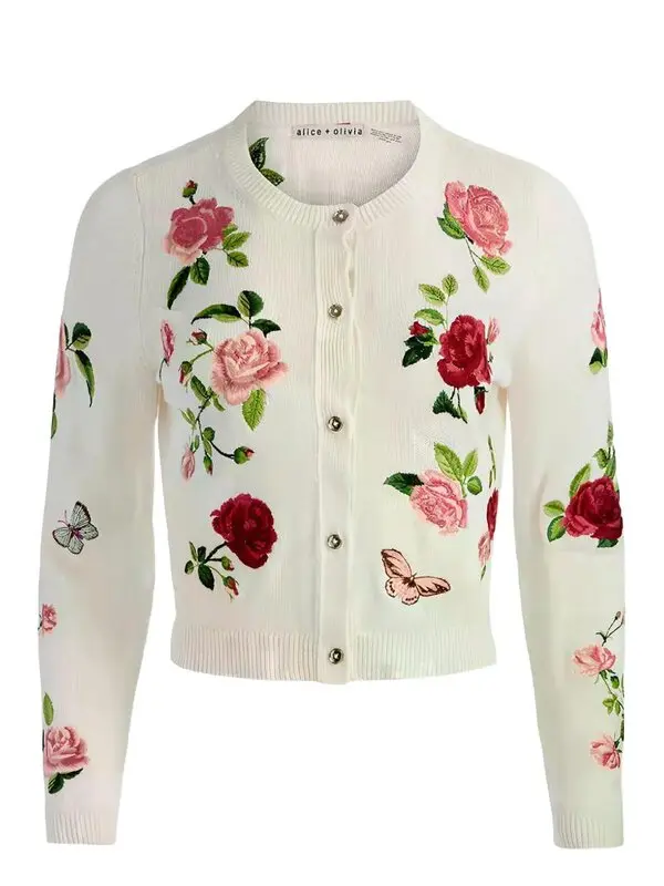 Alice + Olivia Floral-embroidered Cardigan - Neutrals