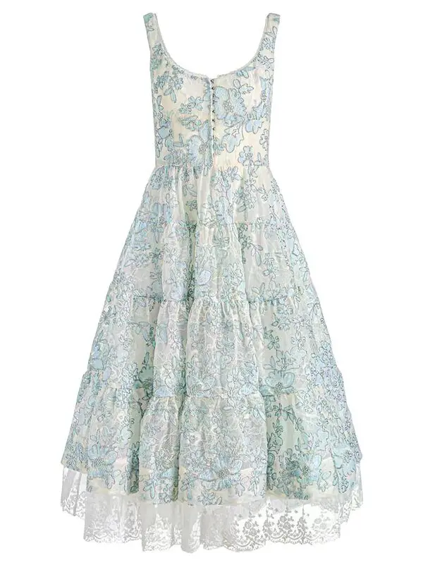 Alice + Olivia Charlotte Embroidered Lace Dress - Neutrals