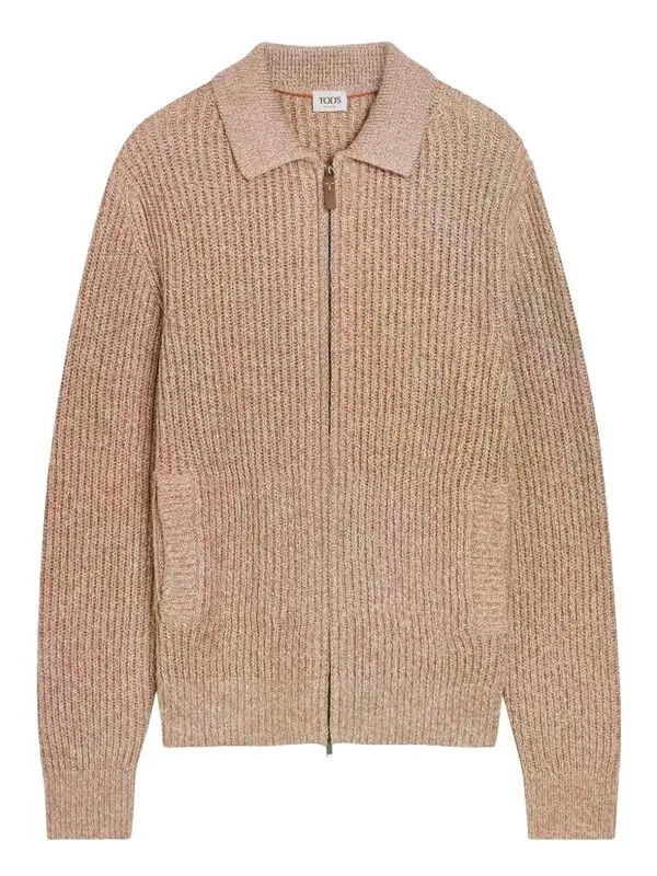 TOD'S Ribbed-knit Zip-up Cardigan - Pink