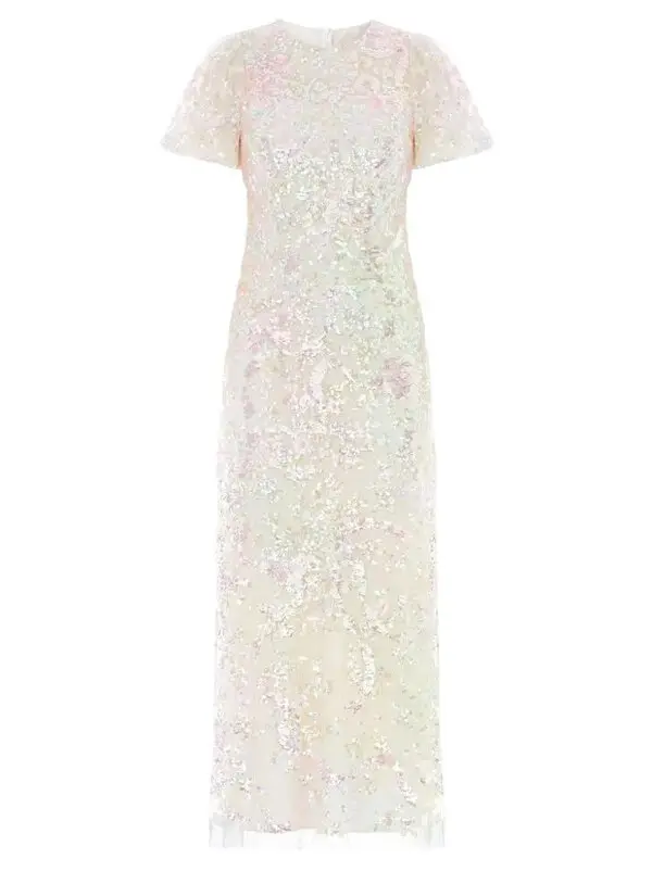 NEEDLE & THREAD Dancing Ribbon Sequin-embellished Maxi Dress - Neutrals