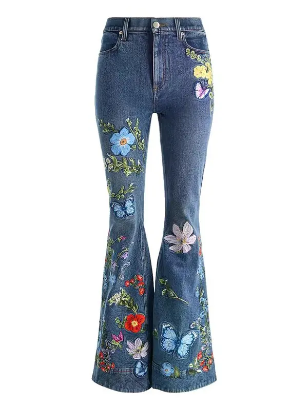 Alice + Olivia Embroidered Butterfly-motif Jeans - Blue
