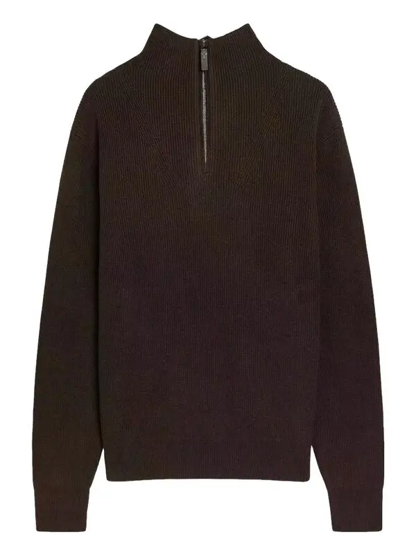 TOD'S Ribbed Quarter-zip Sweater - Brown