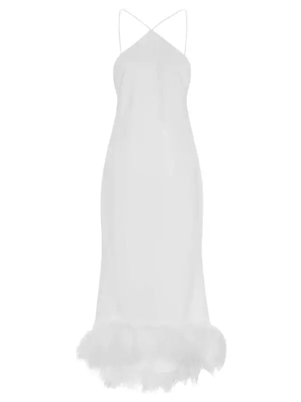 16Arlington Ade Feather-trimmed Midi Dress - White