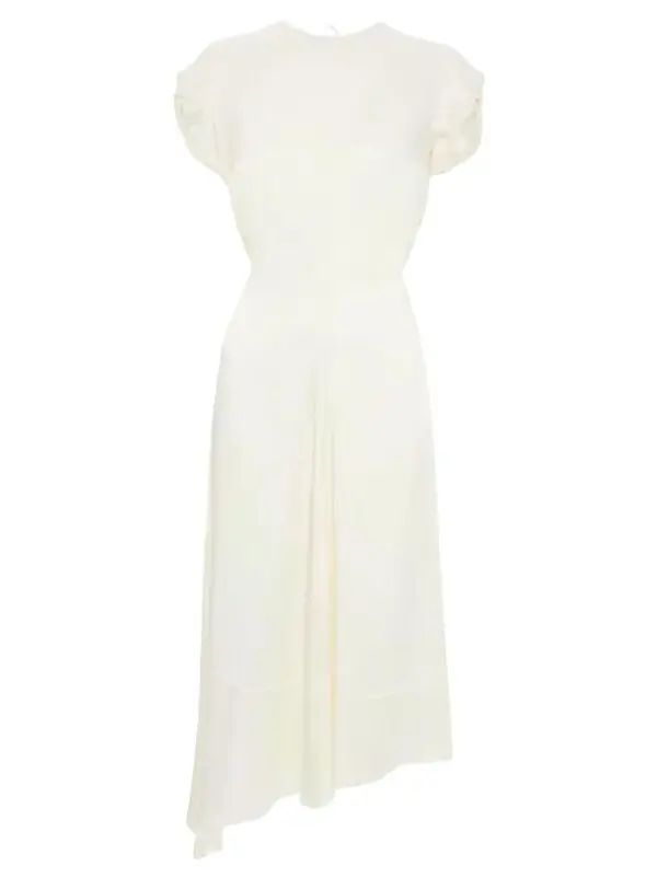 Victoria Beckham Twist Shoulder Asymmetric-hem Midi Dress - White