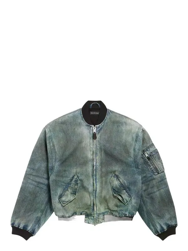 Balenciaga Logo-print Faded-wash Cotton Bomber Jacket - Blue