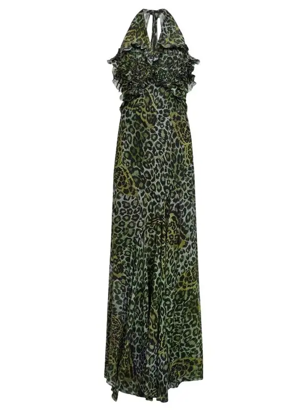 Blumarine Leopard-print Ruffled Dress - Green