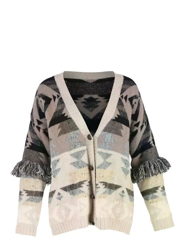 Max Mara Denver Fringed Jacquard Cardigan - Neutrals