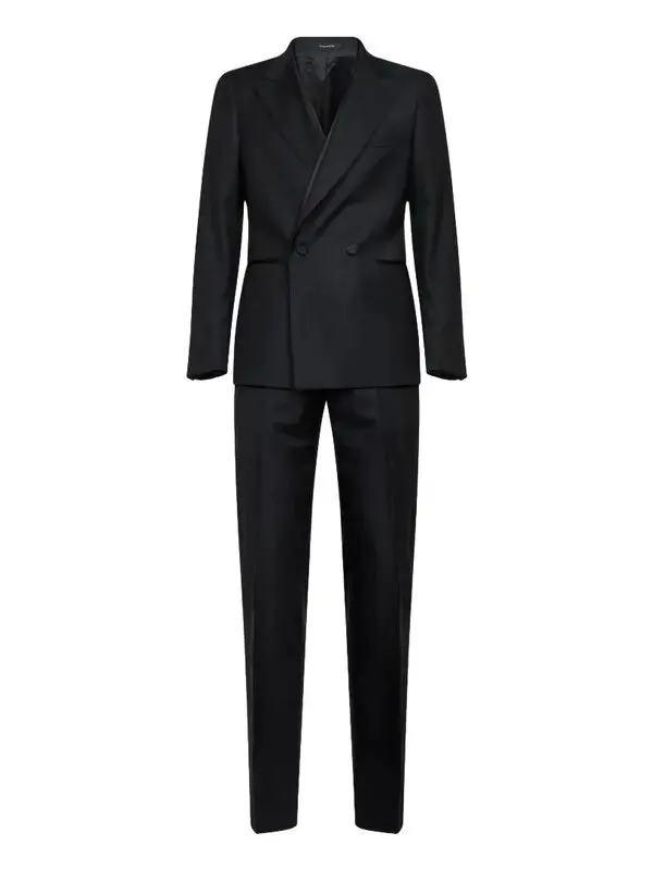 Tagliatore Double-breasted Virgin-wool Suit - Black
