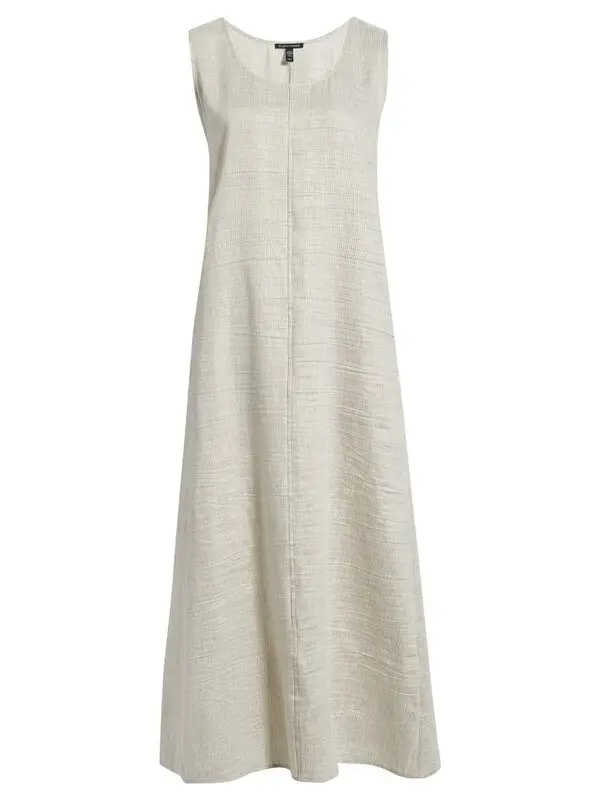 Eileen Fisher Scoop Neck Linen Blend Dress - Wheat
