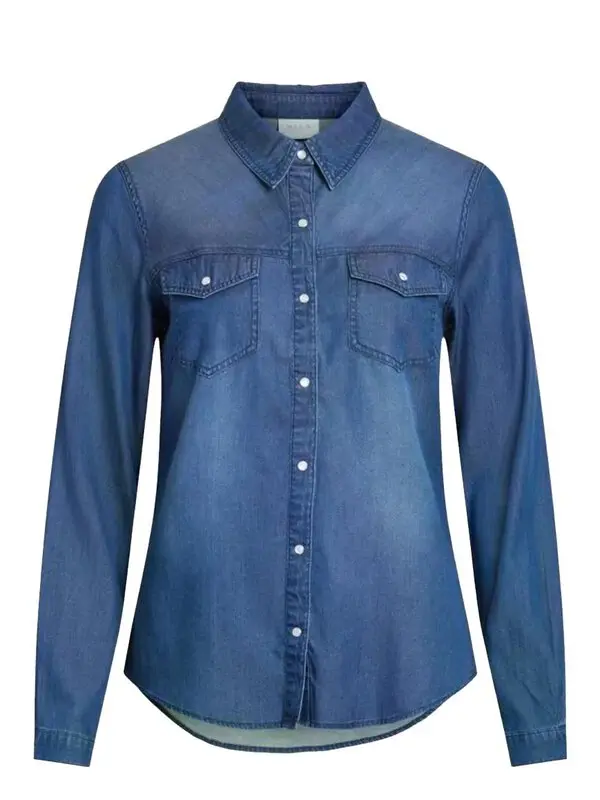 VILA Faded-wash Denim Shirt - Blue