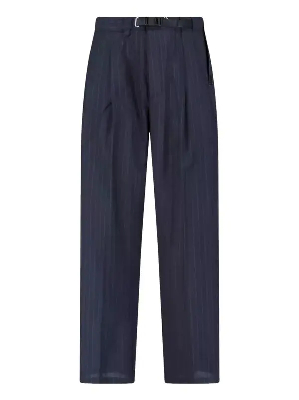 WHITE SAND Pinstripe Belted Trousers - Blue