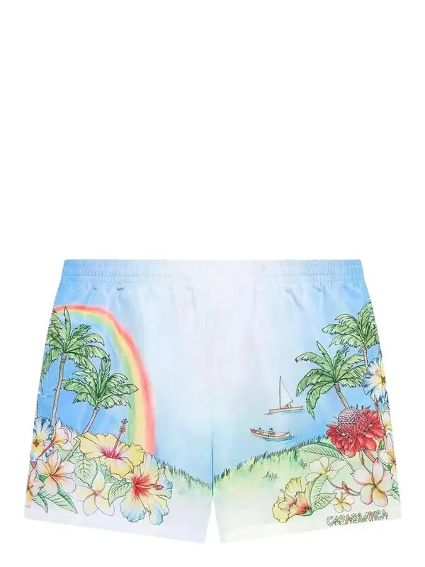 Casablanca Aloha-print Swim Shorts - White