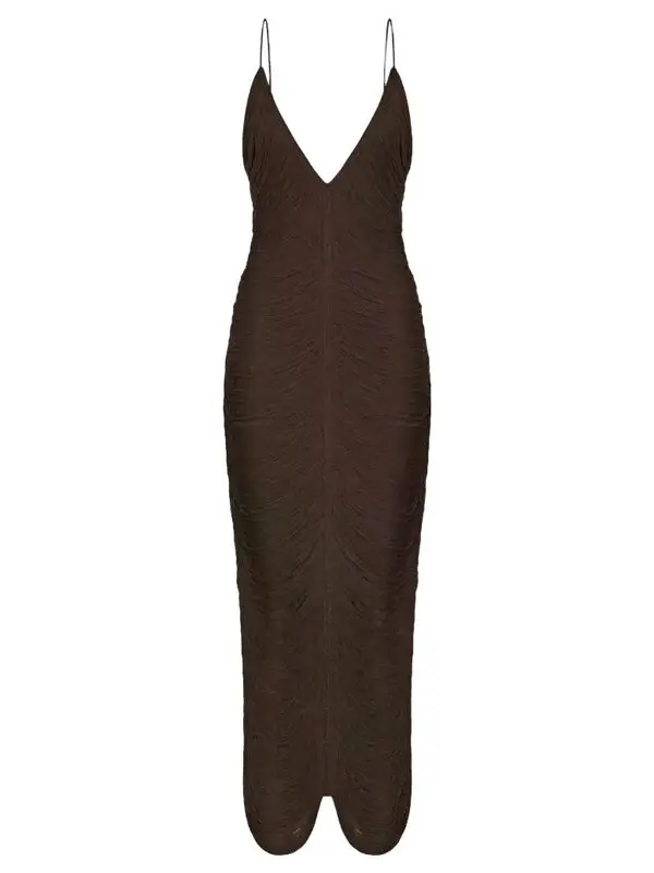 BLESS Solé V-neck Midi Dress - Brown