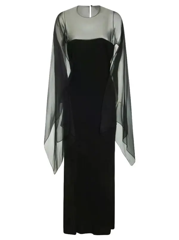 Alberta Ferretti Sheer-panel Cape-sleeve Maxi Dress - Black