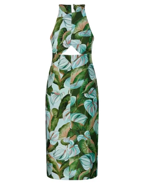 Farm Rio Floral-print Midi Dress With Cut-out Detail - Green