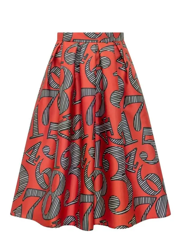 ALESSANDRO ENRIQUEZ Graphic-print Pleated Midi Skirt - Red