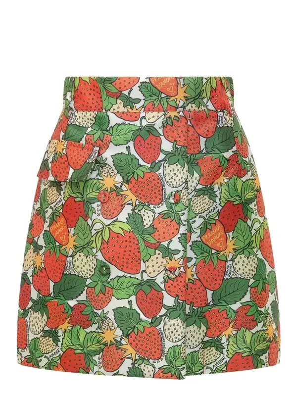 ALESSANDRO ENRIQUEZ Strawberry-print Belted Mini Skirt - Red