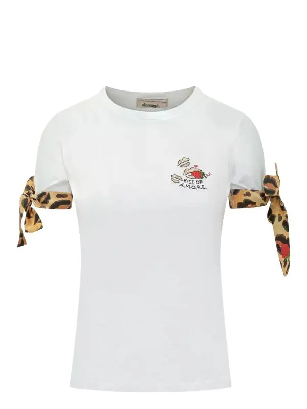 ALESSANDRO ENRIQUEZ Kiss-embroidered Tie-cuff T-shirt - White