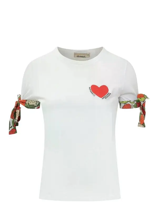 ALESSANDRO ENRIQUEZ Heart-embroidered Tie-cuff T-shirt - White