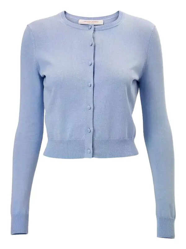 Carolina Herrera Crewneck Silk-cotton Cardigan - Blue