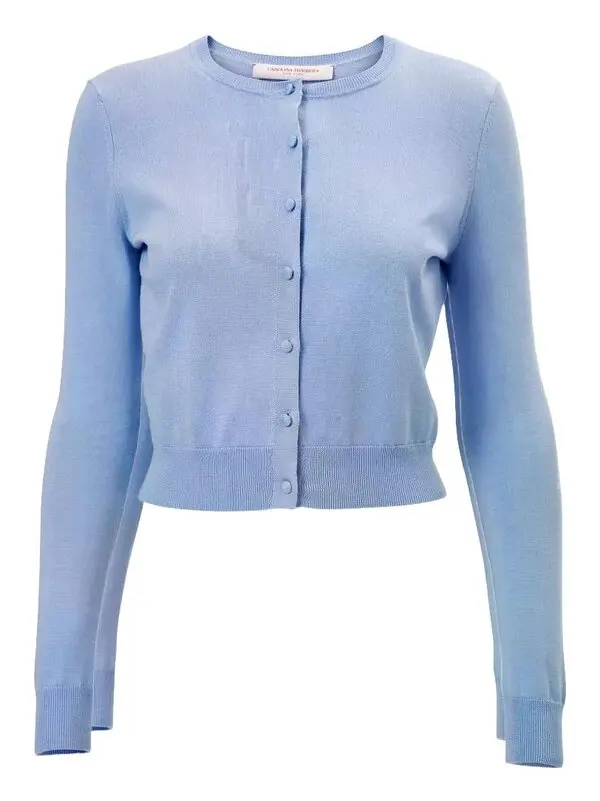 Carolina Herrera Crewneck Silk-cotton Cardigan - Blue