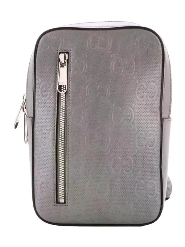 Gucci Sling Gg Embossed Perforated Leather Backpack - Grey