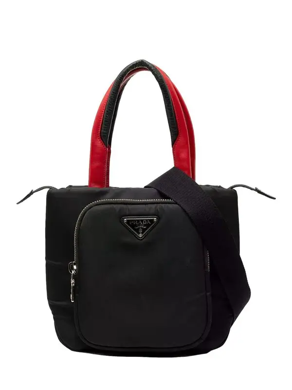 Prada Small Tessuto Pocket Top Handle Satchel - Black