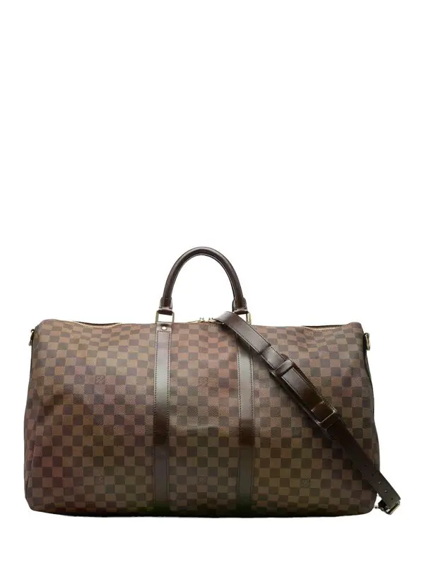 LOUIS VUITTON 2009 Damier Ebene Keepall Bandouliere 55 Travel Bag - Brown